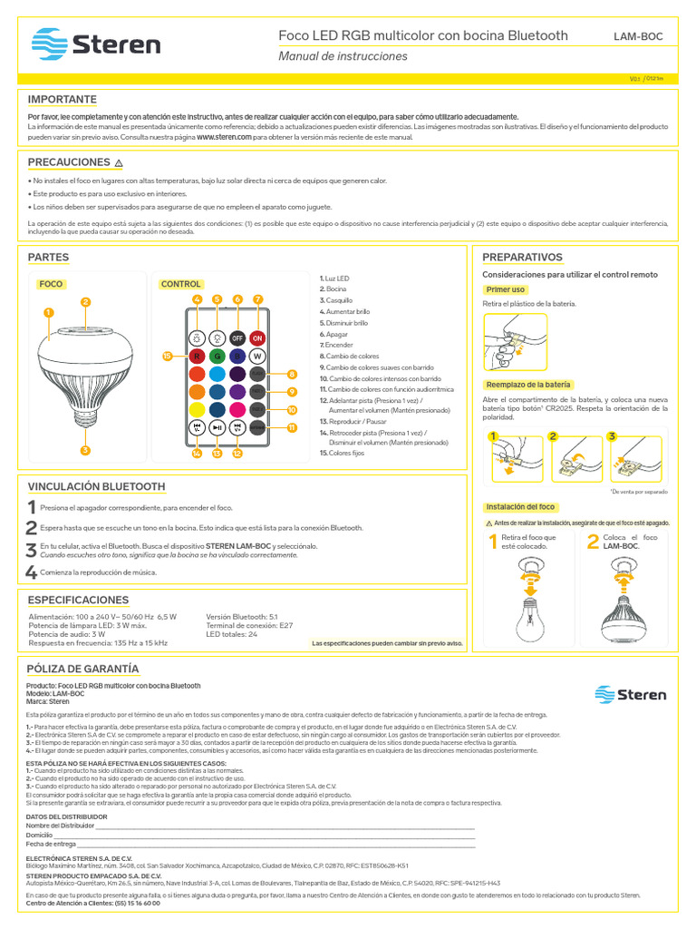 LAM BOC Instr | PDF | Diodo emisor de luz | Bluetooth