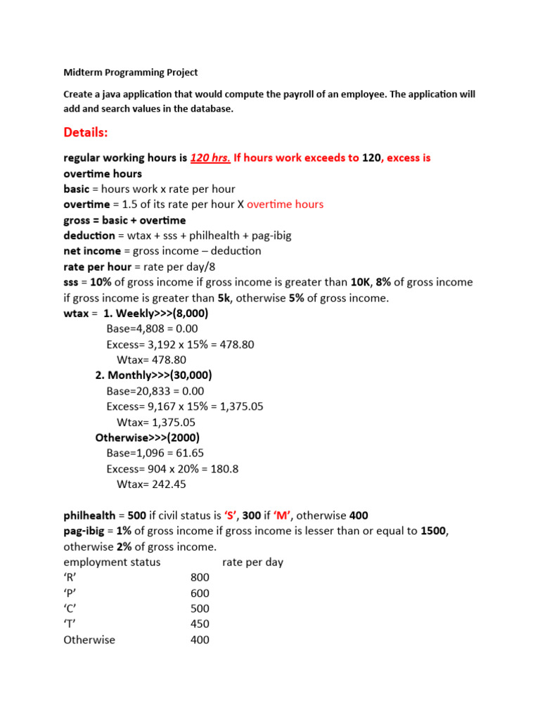 Java Payroll Calculation Application | PDF