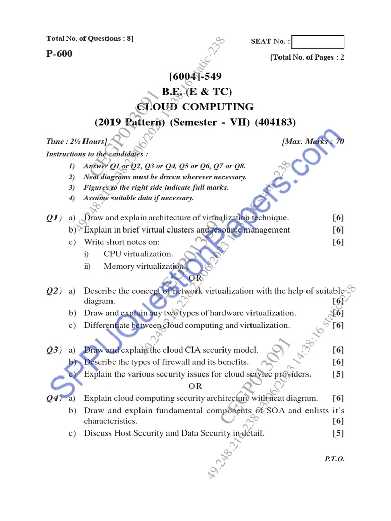 Be - Electronics and Telecommunication Engineering - Semester 7 - 2023 - May - Cloud Computing ...