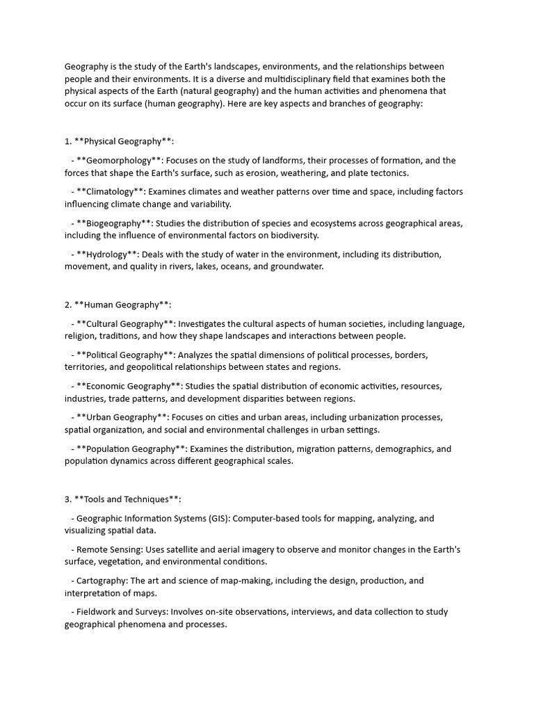 Understanding Geography: Key Branches & Tools | PDF | Geography | Earth ...