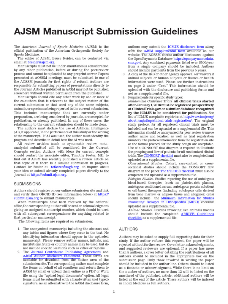 AJSM Manuscript Guidelines Jan 2024 | PDF | Cohort Study | Clinical Trial