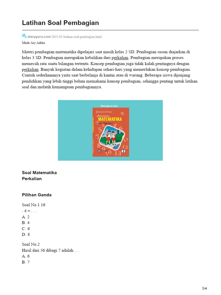 Latihan Soal Pembagian | PDF | Metode & Bahan Ajar