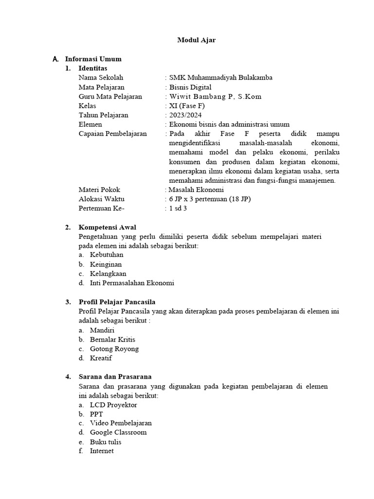 Modul Ajar Bisnis Digital | PDF