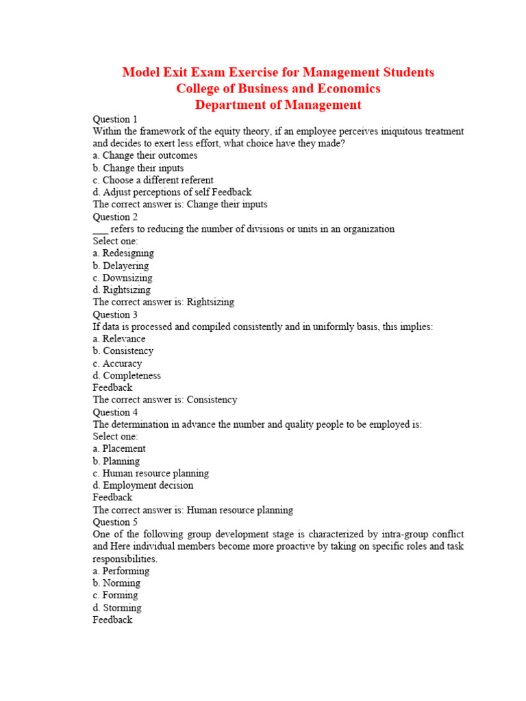 Management Exit Exam Model Questions | PDF | Leadership | Standard Error