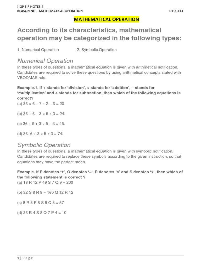 Dtu Leet - Reasoning - 4 - Mathematical Operation | PDF
