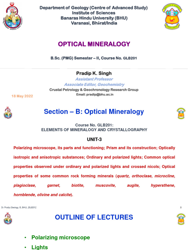 Optical Mineralogy for B.Sc. Students | PDF | Microscope | Minerals