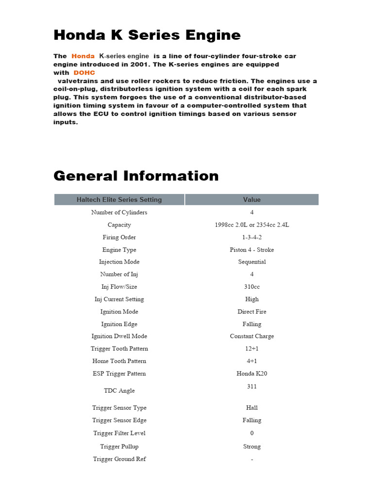 Honda K Series Engine | PDF | Engines | Vehicles