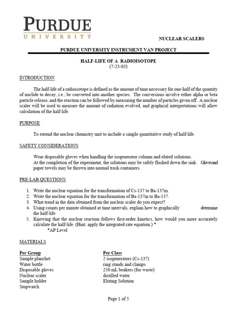 Nuclear Scaler Half-Life 7.23.03 | PDF | Radioactive Decay | Radionuclide