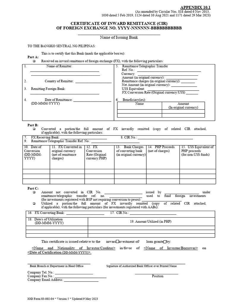 Appendix 10.1 (Cir1171 - 2023) 2 | PDF | Remittance | Banks