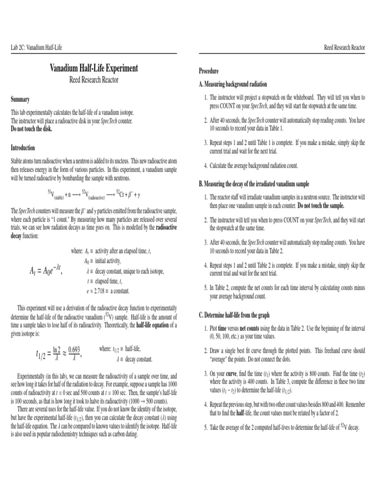 Vanadium Half-Life Lab | PDF | Radioactive Decay | Neutron