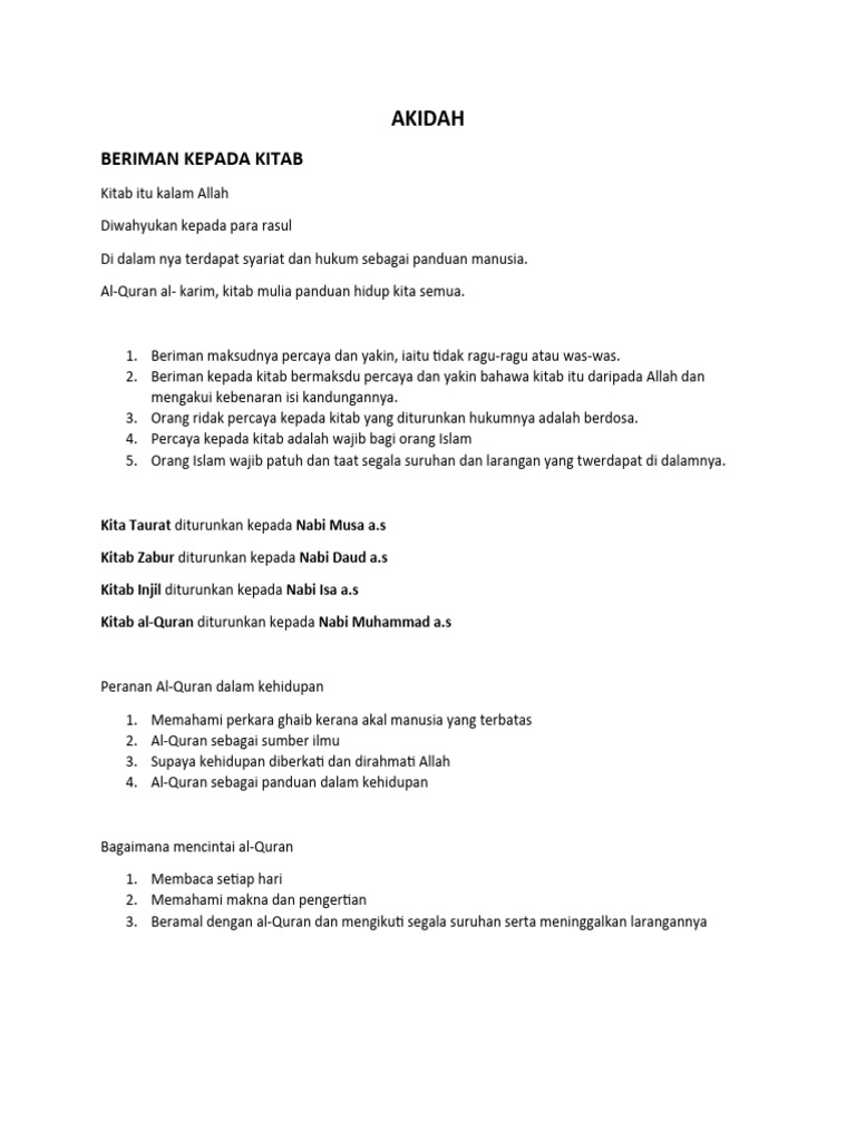 Akidah Pertengahan Tahun Kafa Tahun 3 | PDF