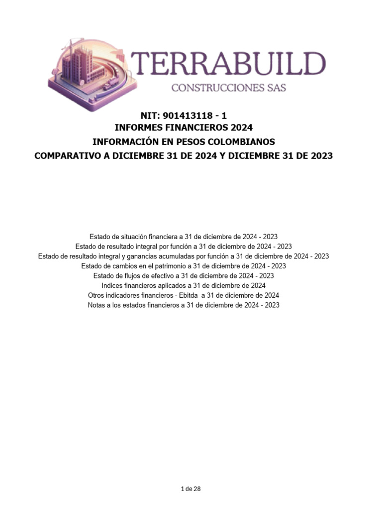 Eeff Comparativo Vig 2024-2023 Terrabuild Construcciones Sas | PDF | Impuestos | Business