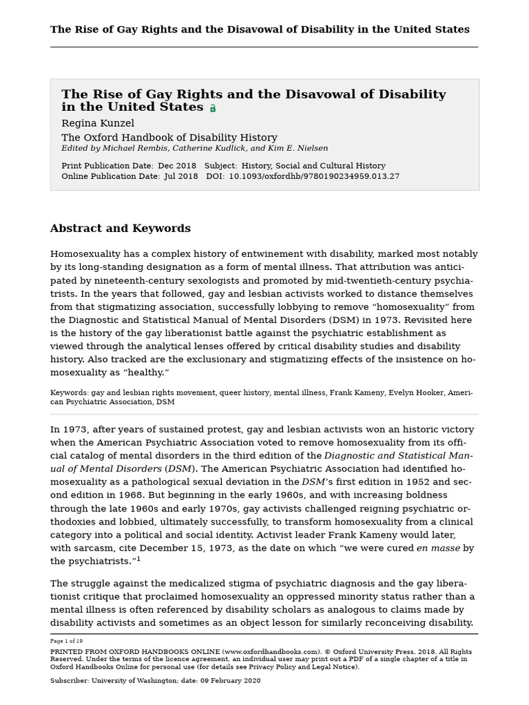 Kunzel Gay Rights Disavowal of Disability | PDF | Homosexuality ...