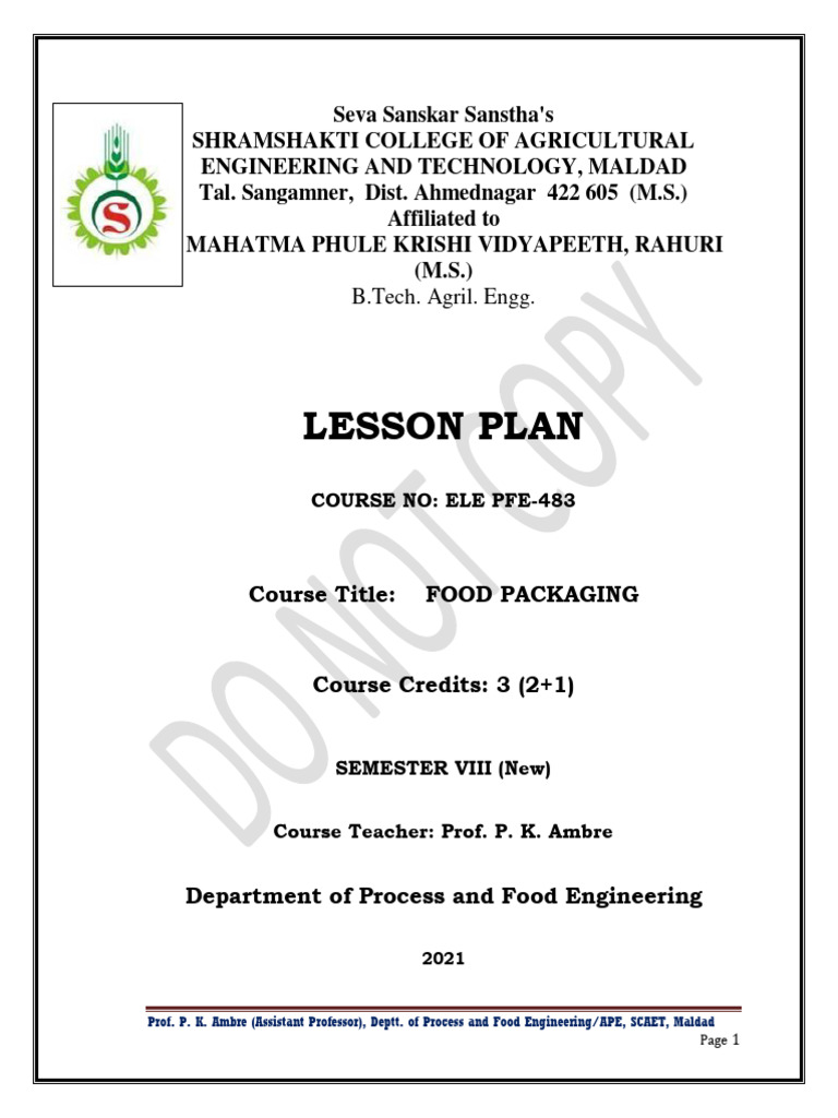 Food Packaging Course Lesson Plan | PDF | Plastic | Packaging And Labeling