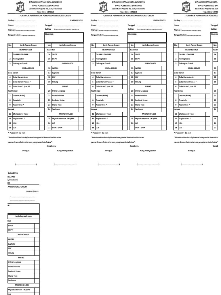 Form Permintaan Lab (2 Rim) | PDF