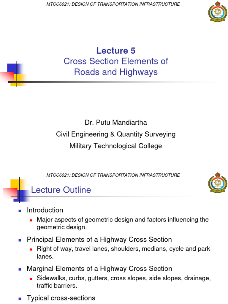Cross Section Elements of Roads and Highways | PDF | Road | Lane