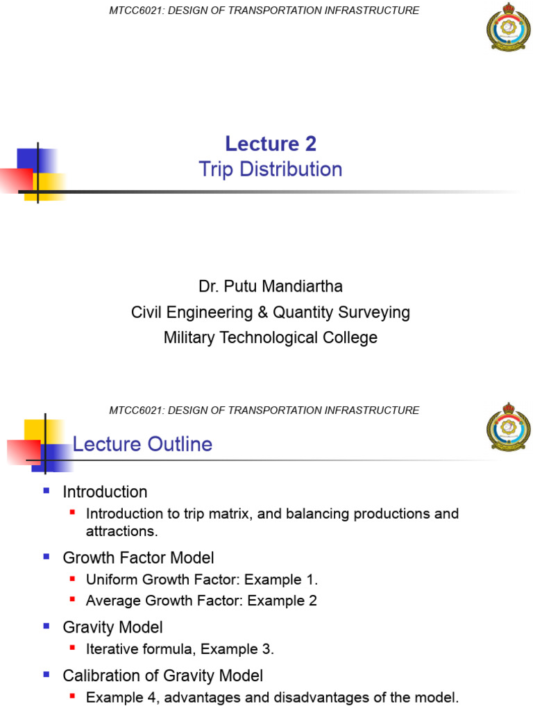 Lecture 2 - Trip Distribution - Rev 2021 | PDF | Regression Analysis | Applied Mathematics