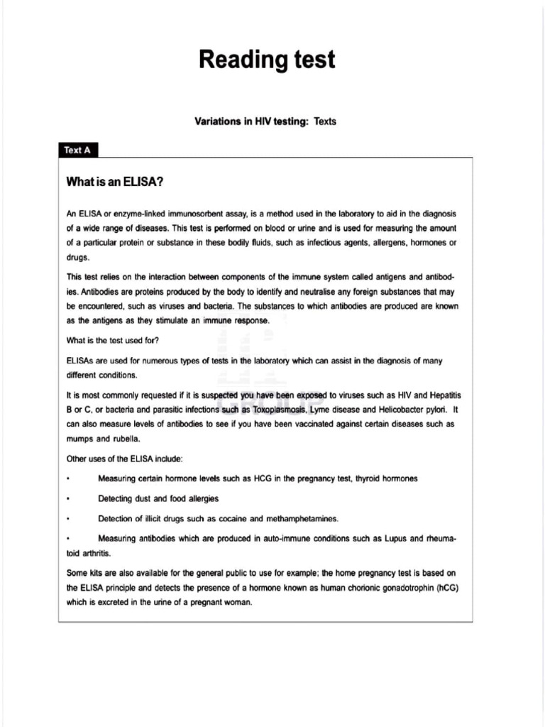 Day 2 Oet Reading AM | PDF | Diagnosis Of Hiv/Aids | Elisa