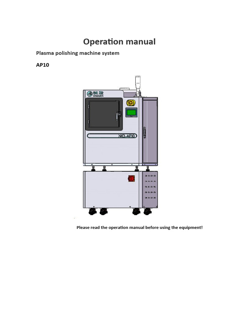 AP 10 Plasma Polishing Machine Manual | PDF