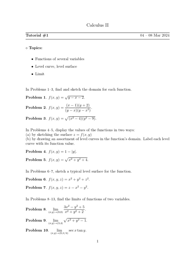 Calculus II - Tutorial #1 | Download Free PDF | Function (Mathematics) | Calculus