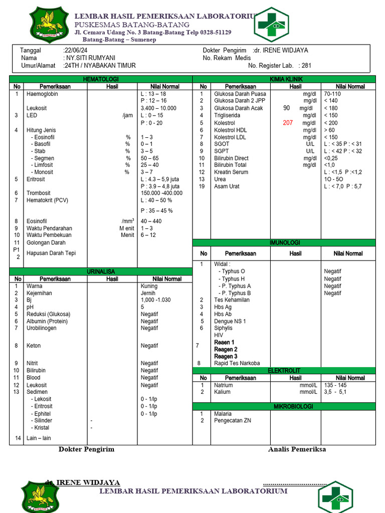 LEMBAR HASIL PEMERIKSAAN LABORATORIUM Baru | PDF