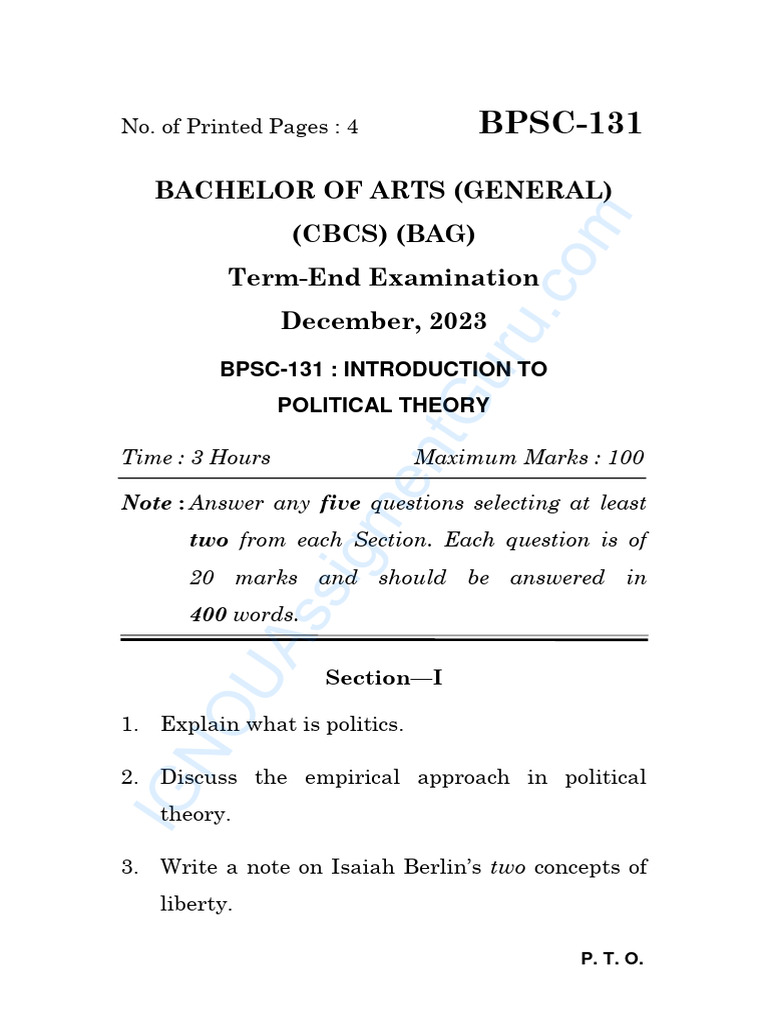 BPSC-131 Political Theory Exam 2023 | PDF