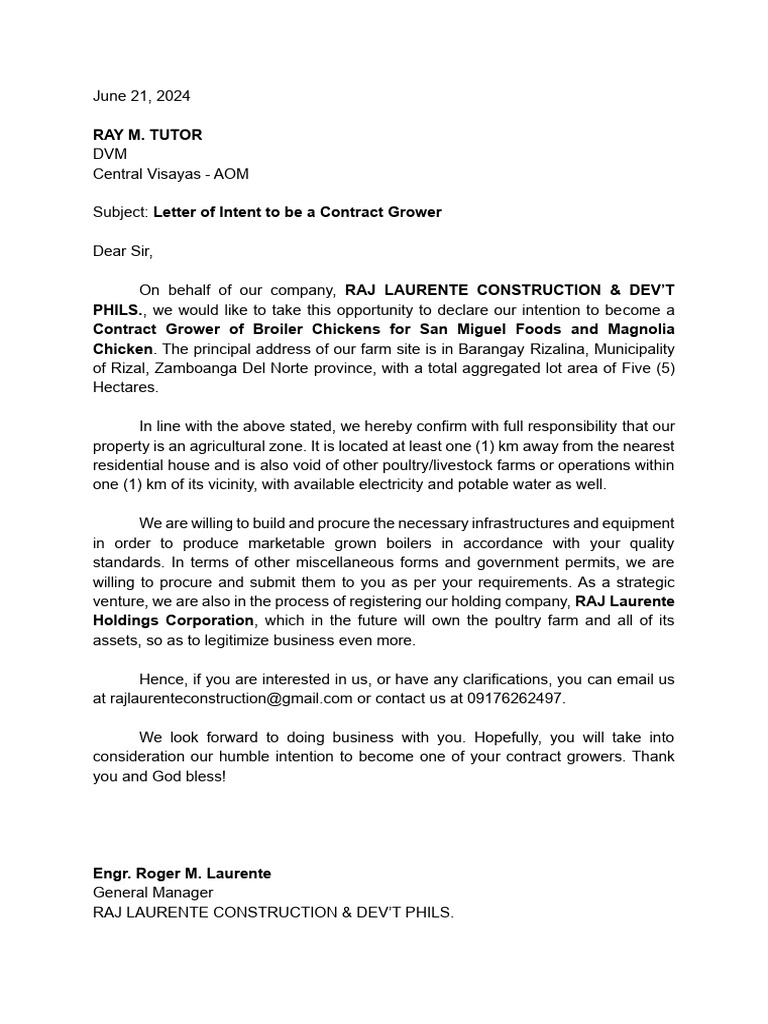 Letter of Intent Contract Grower | PDF | Law