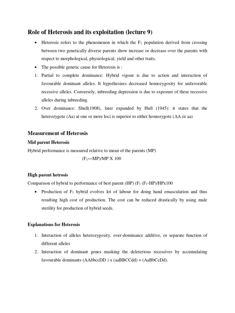 Heterosis and Production of F1 Hybrids | PDF | Hybrid (Biology ...
