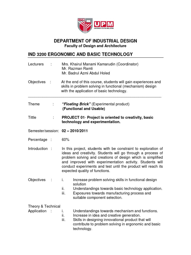 IND3200 - Projek Brief 01 - Floating Brick - English | PDF | Design ...