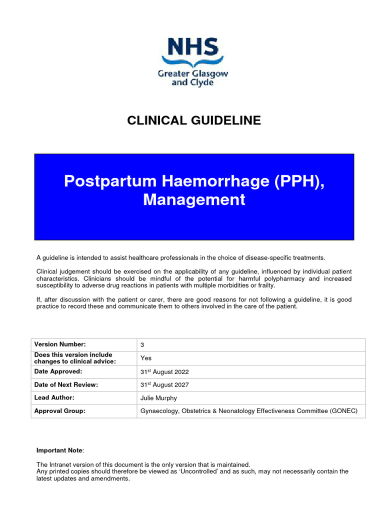 597 PPH Management Guideline | PDF | Bleeding | Childbirth