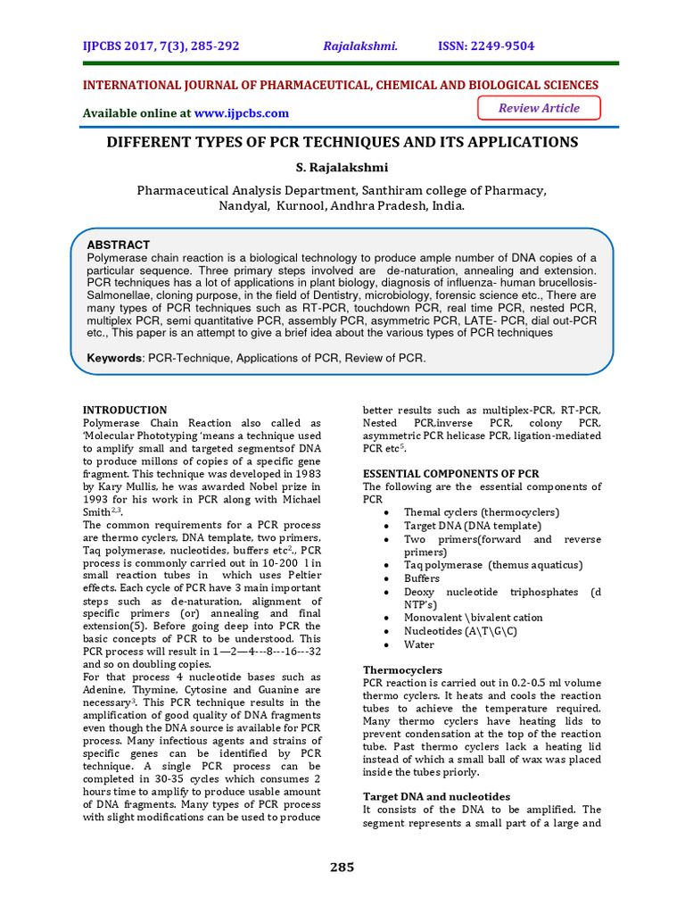 Different Types of PCR Techniques and Its Applications | PDF ...