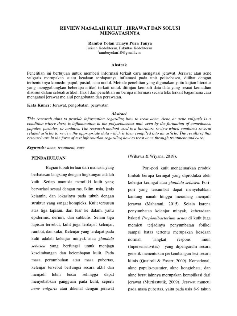 UAS BINDO - Rambu Yolan Triayu Pura Tanya - G0023151 - Review Masalah Kulit Jerawat Dan Solusi ...