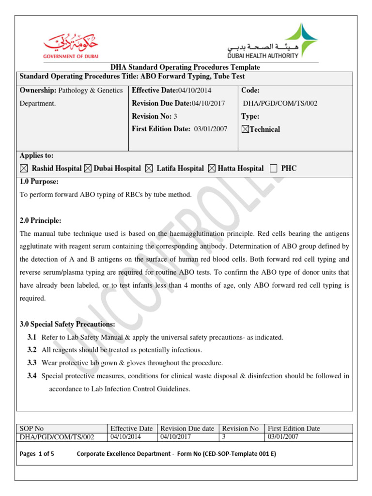 ABO Forward Typing SOP Guide | PDF | Medical Specialties | Clinical ...