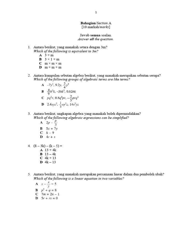 Math Ujian 2 T1 2022 | PDF