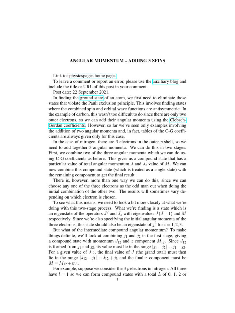 Angular Momentum - Adding 3 Spins | PDF | Spin (Physics) | Angular Momentum Angular Momentum - Adding 3 Spins | PDF | Spin (Physics) | Angular Momentum