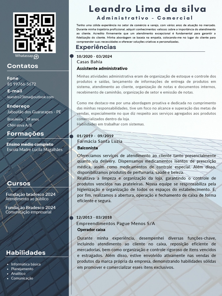 Cópia de Curriculo profissional Leandro Lima | Download grátis PDF ...