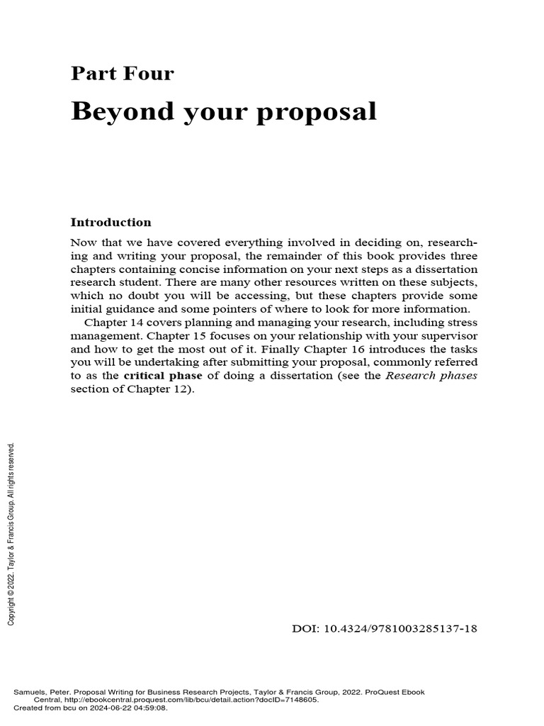 Proposal Writing For Business Research Projects - (Part Four Beyond Your Proposal) | PDF ...
