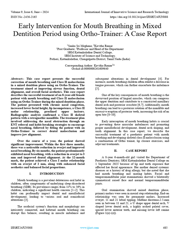 Early Intervention for Mouth Breathing in Mixed Dentition Period using Ortho-Trainer: A Case ...