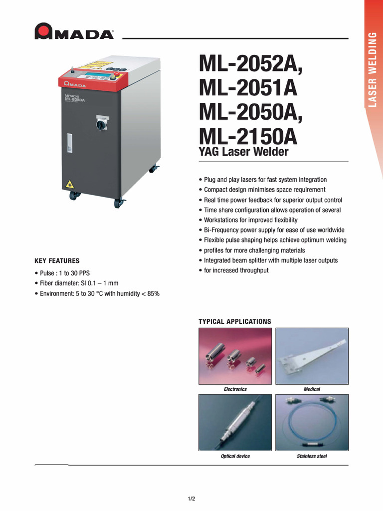 Amada Miyachi Yag Laser Welder Ml2052a | PDF | Laser | Electronics