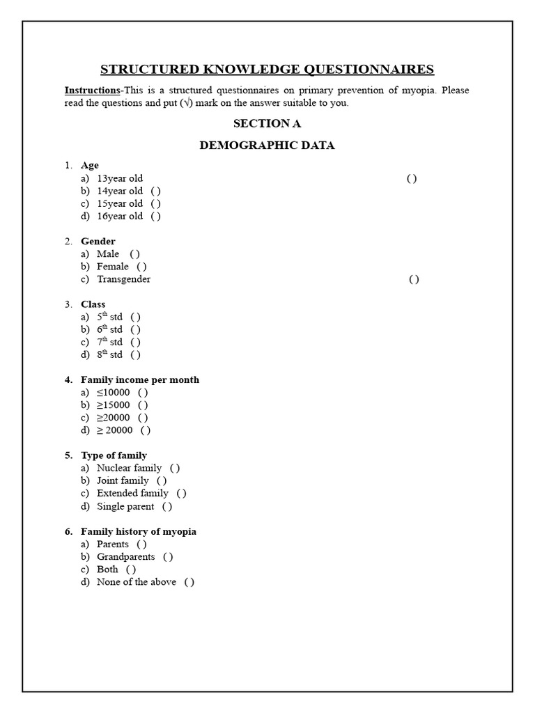 Questionnaires | PDF | Glasses | Myopia
