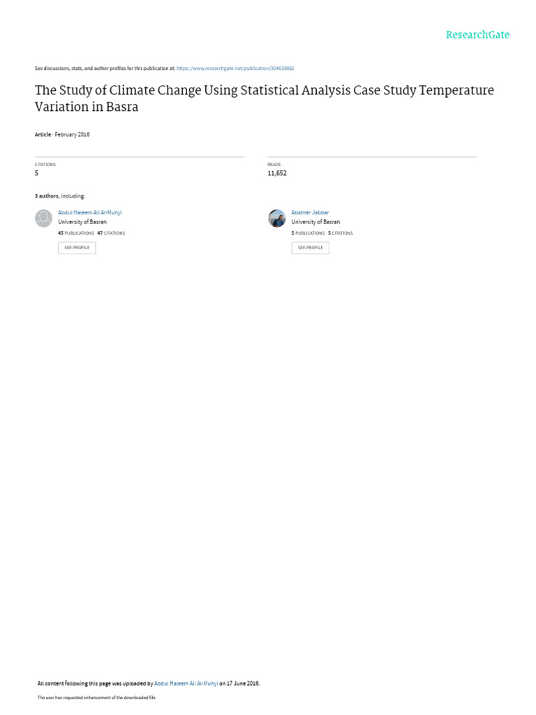 The Study of Climate Change Using Statistical Analysis | PDF | Climate | Earth Sciences