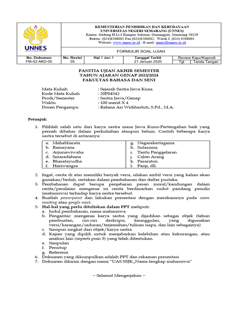 Uas - Format Esai SSJK | PDF