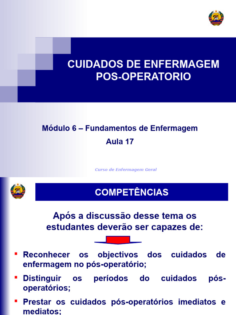 Aula 17 - Cuidados de Enfermagem No Pós-Operatório | PDF | Choque (circulatório) | Enfermagem