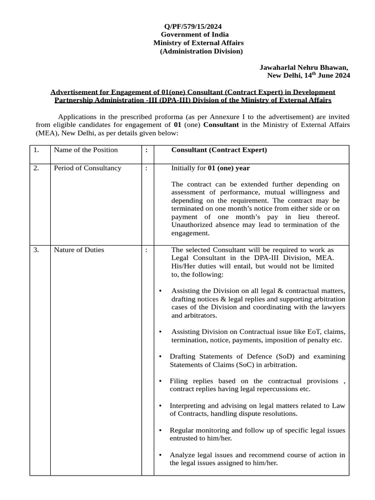 Consultant Position in MEA DPA-III Division | PDF | Justice | Crime ...