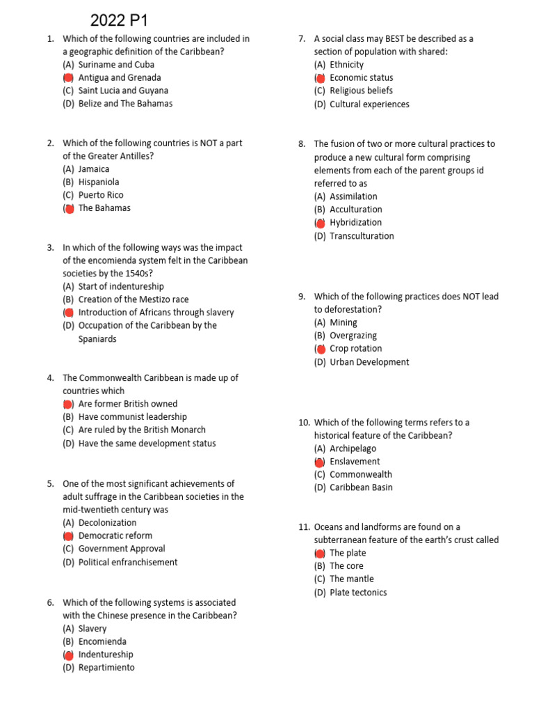 Caribbean Studies 2022 P1 Solution | PDF | Caribbean | Experiment