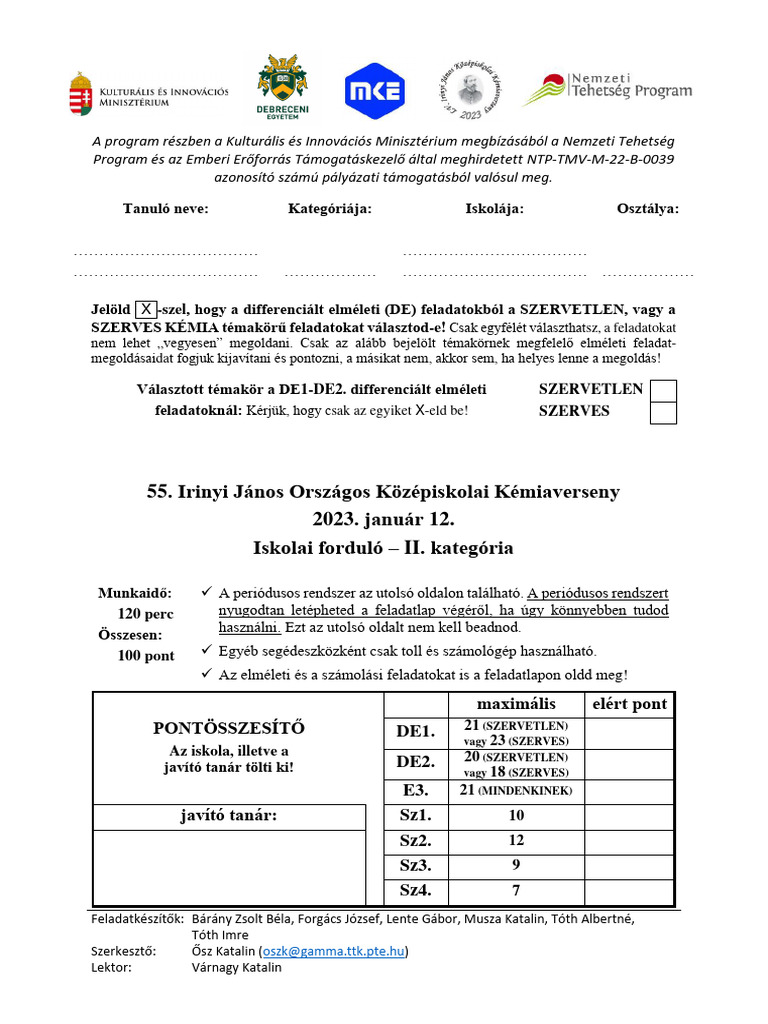 2023 I Fordulo II Kategoria Feladat | PDF