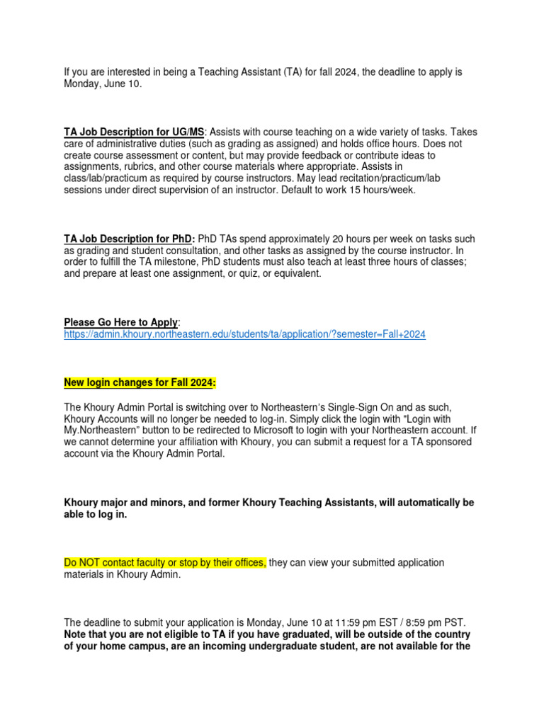 Fall_2024_TA_Application | PDF | Teaching Assistant