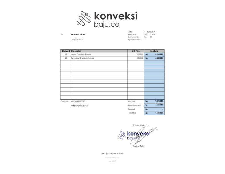 Invoice for Jersey Premium Express Order | PDF
