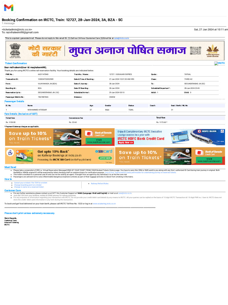 Gmail - Booking Confirmation On IRCTC, Train - 12727, 28-Jan-2024, 3A ...