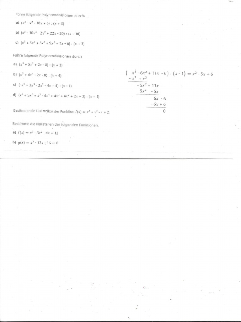 Polynomdivision Zusatzaufgaben | PDF
